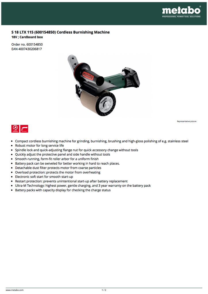 Metabo S 18 LTX 115 Cordless Burnishing Machine – 600154850 | Millerwelds