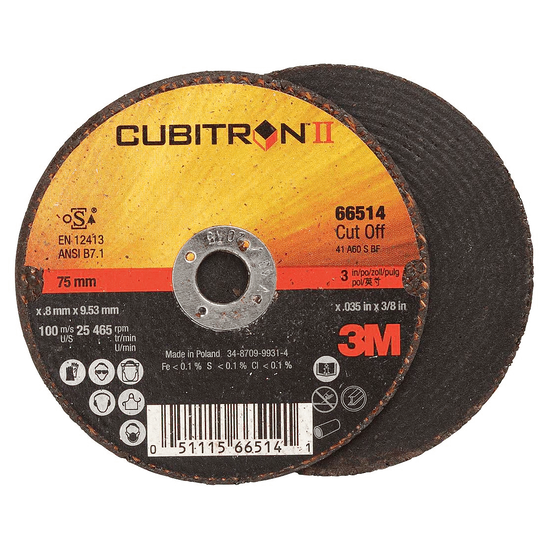 3M Cubitron II 3″ Type 1 Cutting Wheel, .035″ x 3/8″ 50/pk- 66514 ...
